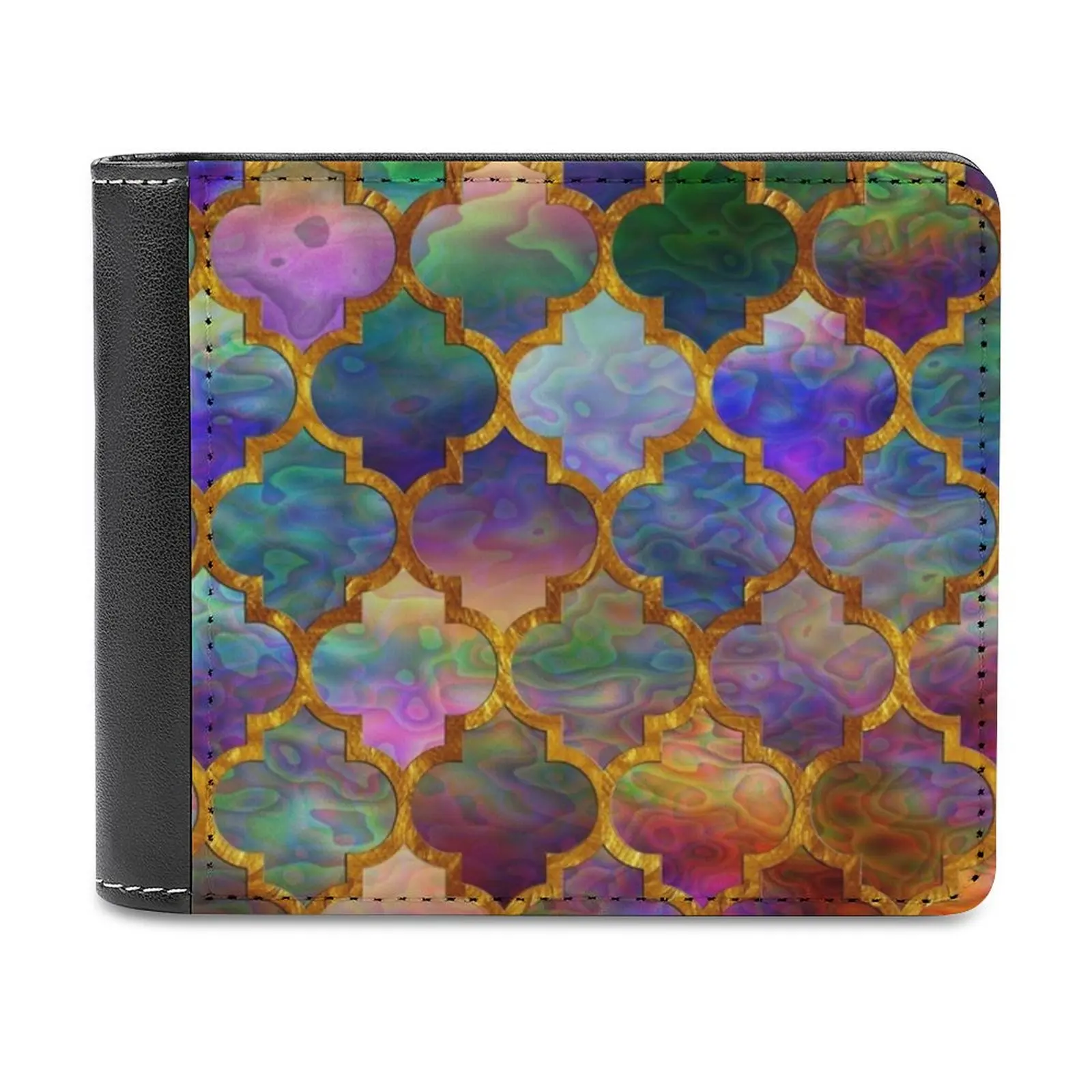 Moroccan-Mosaic-Pattern-Leather-Wallet-Men-Classic-Black-Purse-Credit ...