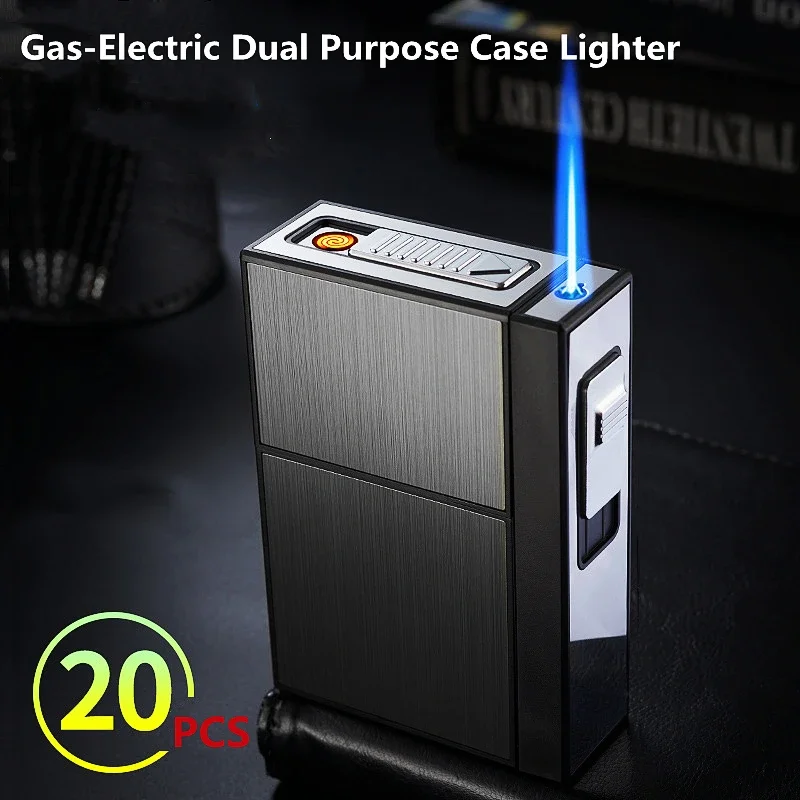 Brand-New-Metal-Cigarette-Case-Torch-Lighter-USB-Lighter-Windproof-Jet ...