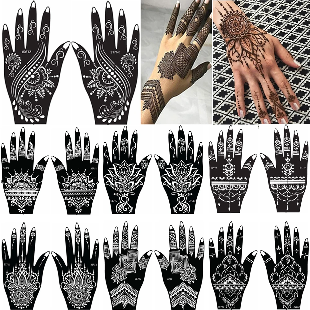 14-Sheets-Henna-Tattoo-Stencil-Temporary-Hand-Arm-Face-Tattoo-Supplies ...