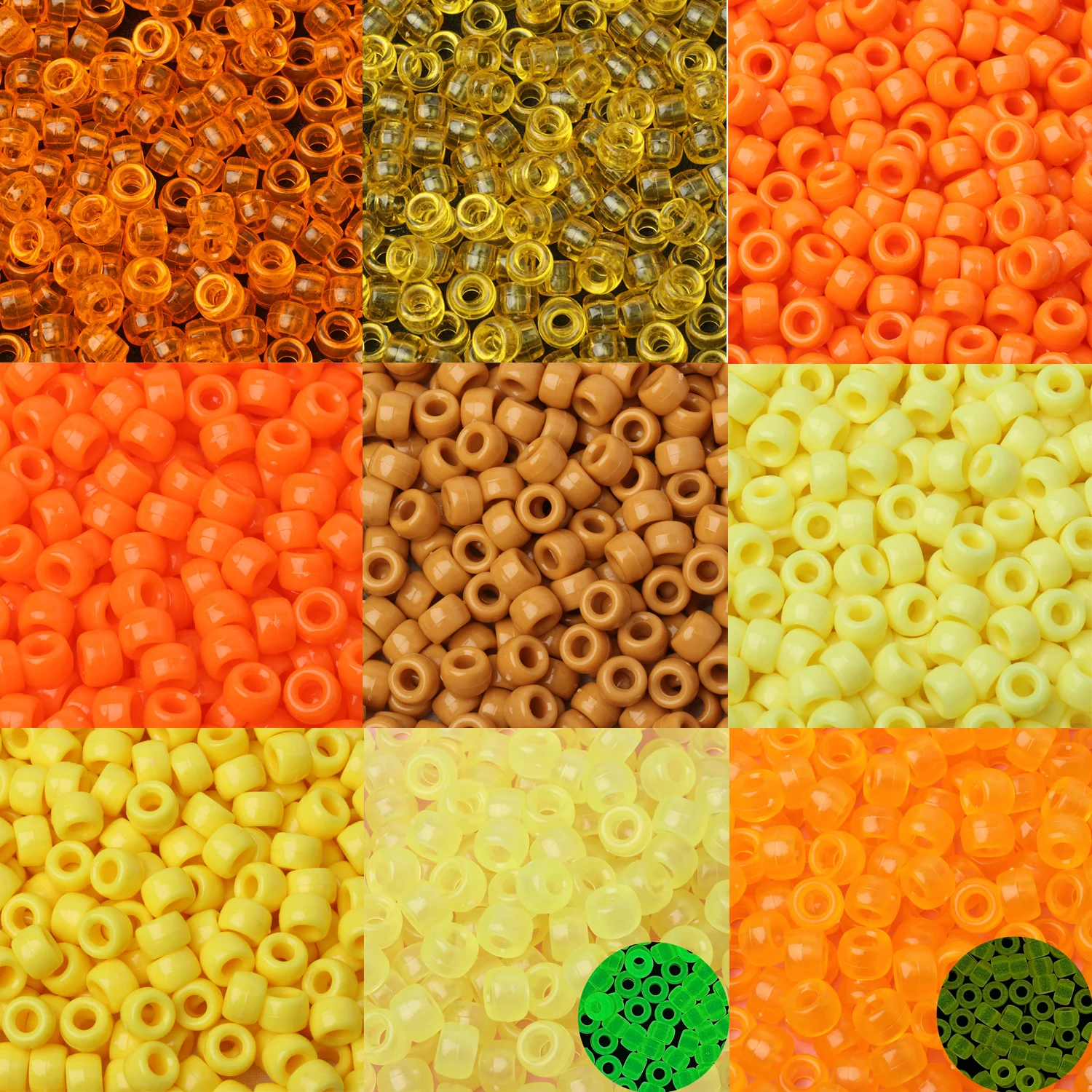 100pcs Yellow Pony Beads 6x9mm Acrylic Hair Bead Clear Big Hole Spacer ...