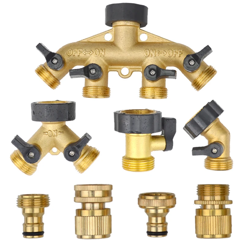 3/4"Heavy Duty Brass Garden Hose Splitter Hose Connector Spigot Adapter ...