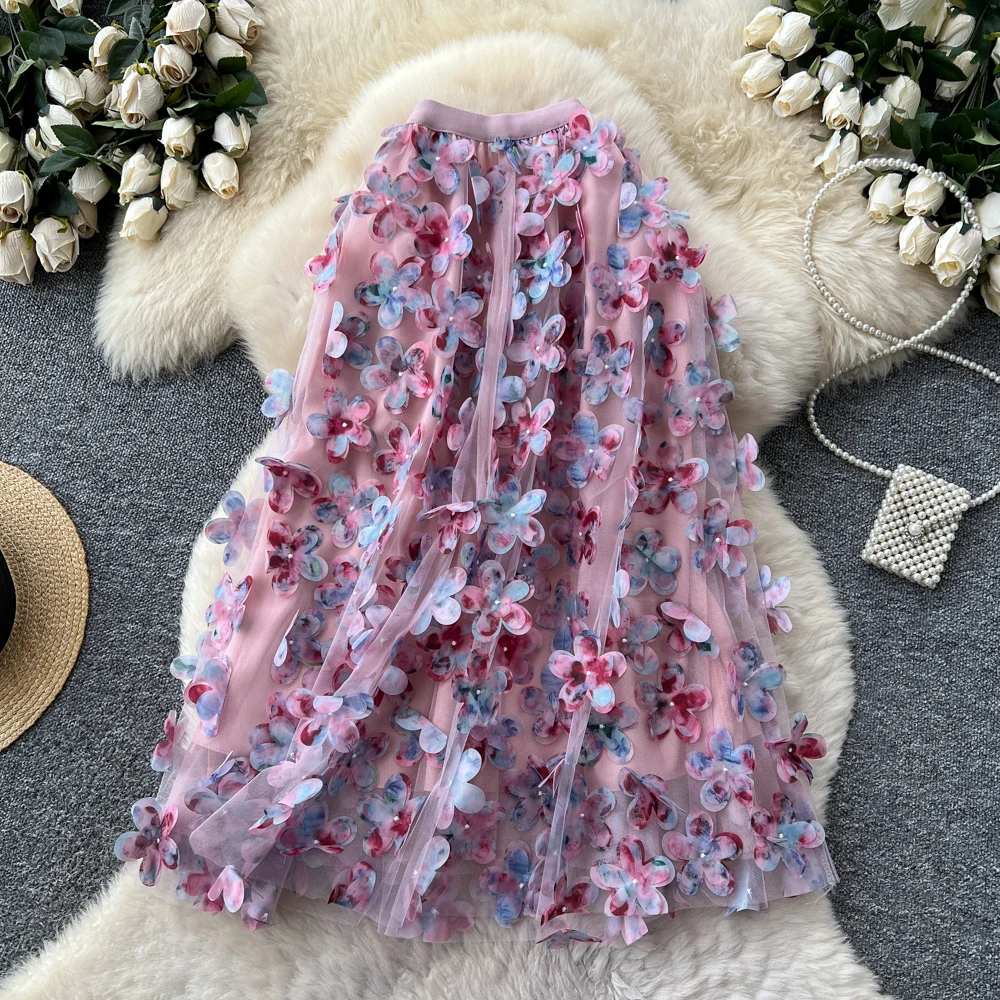 Women Chic floral mesh Skirt High Waist Elegant Fashion Wrap Skirt ...
