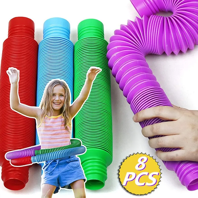 8 Pcs Colorful PopTelescopic Tube Stretching Corrugated Tube Children ...