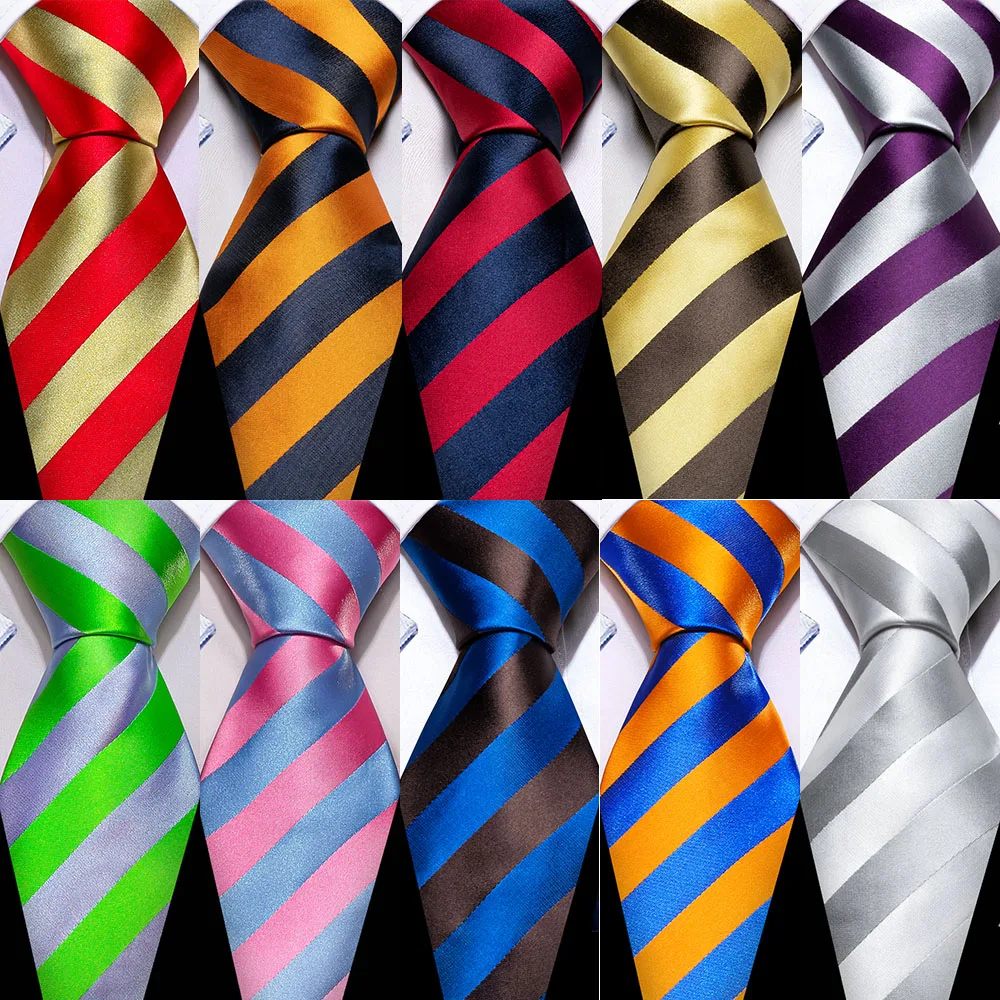 Fashion Stripe Men Tie Red Gold Handkerchief Cufflink Set Exquisite ...
