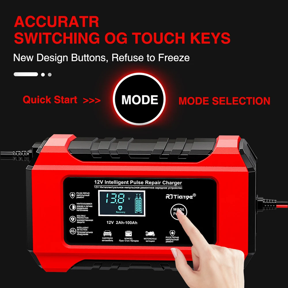 Smart Battery Charger EU Plug Car/Motorcycle Charger 12V6A Digital ...
