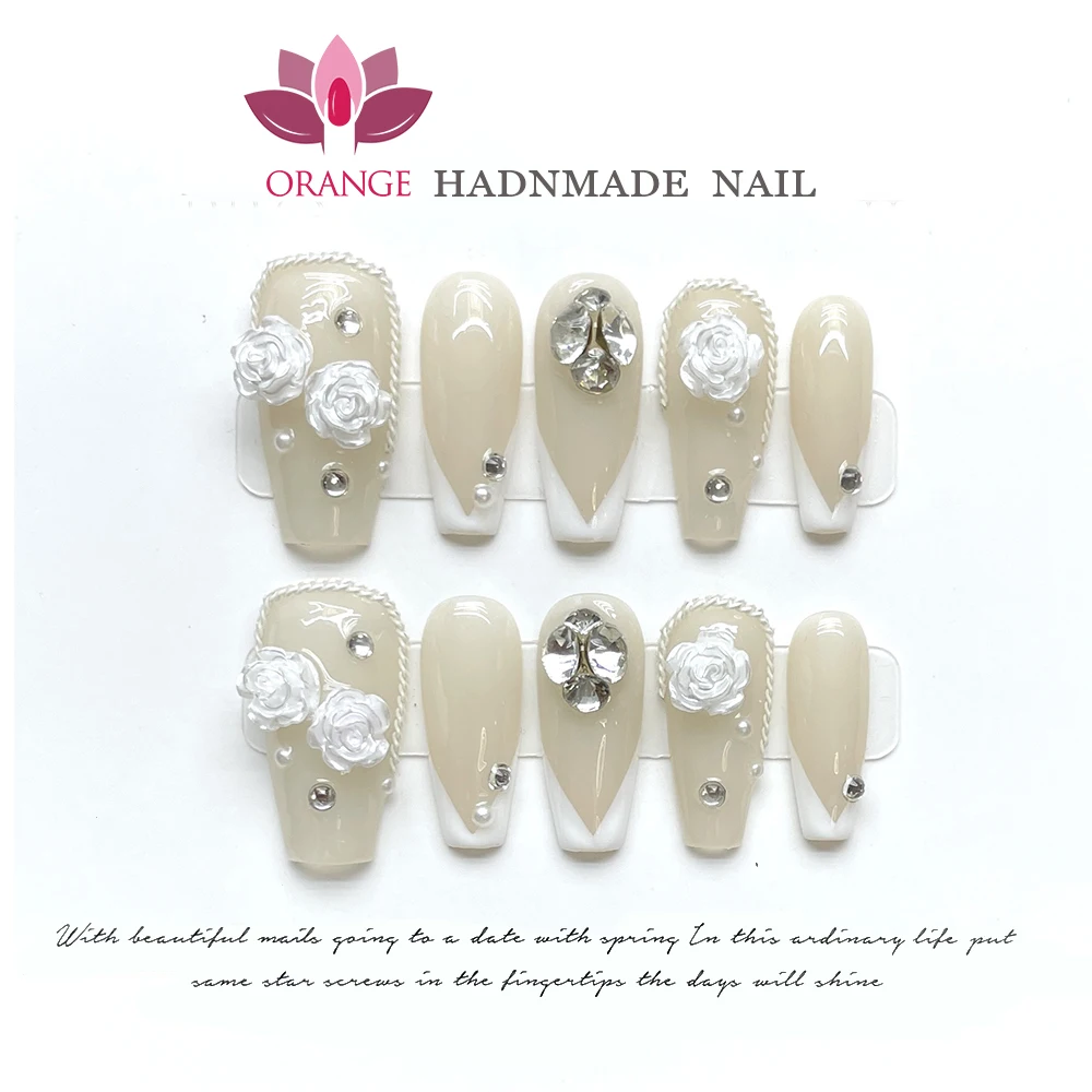 Handmade-Wedding-Press-On-Nail-Reusable-Fake-Nil-For-Woman-Full-Cover ...