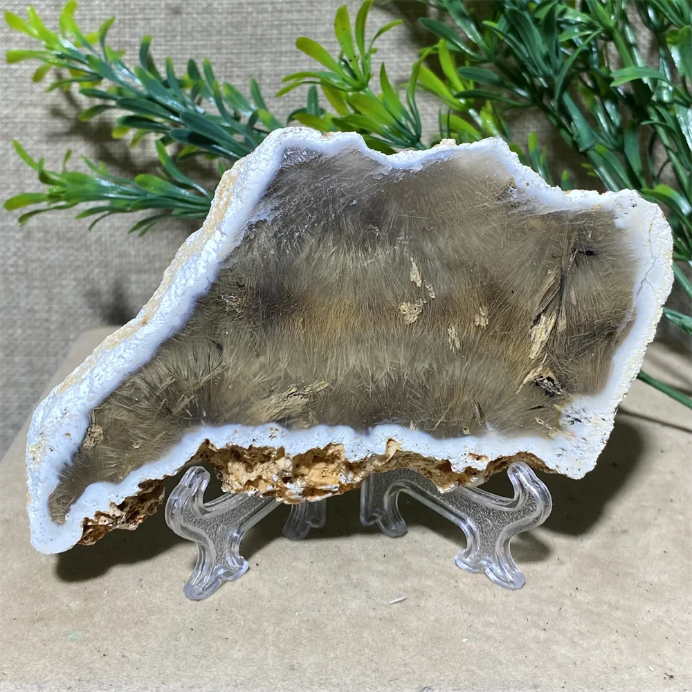Crystal Natural Hair Agate Slab Slice Quartz Minerals Home Decoration ...