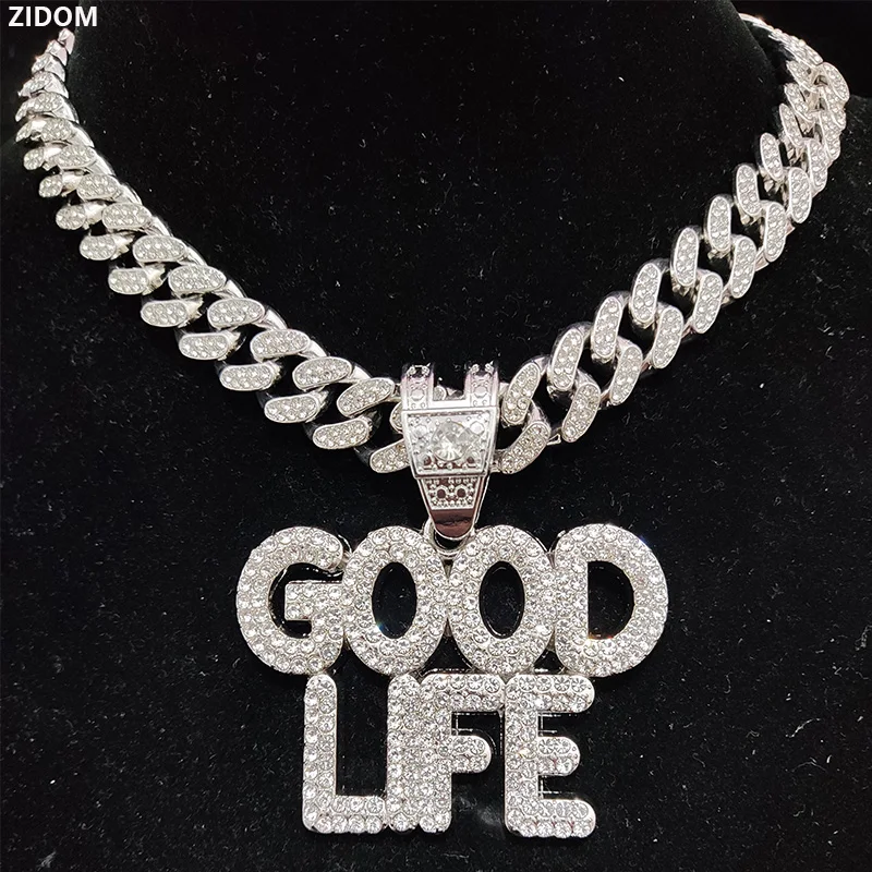 Men-Women-Hip-Hop-GOOD-LIFE-Pendant-Necklace-Crystal-Cuban-Chain-HipHop ...