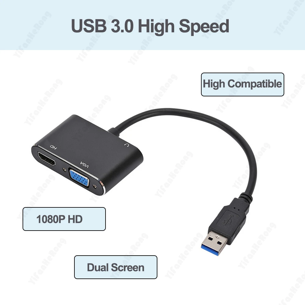 3in1 USB 3.0 to HDMI-compatible VGA Converter Dual Output To VGA HD ...