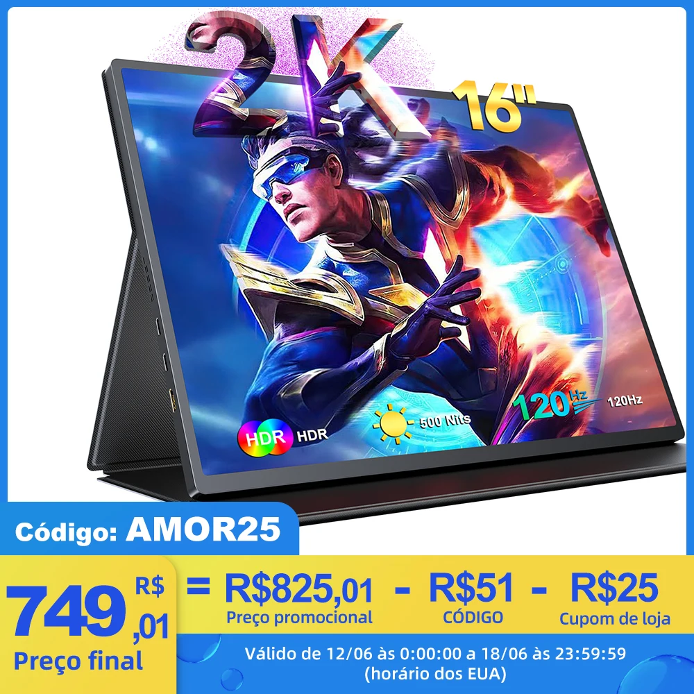 Monitor Portátil De 2k Uperfect Atualizada De 16 Polegadas 8 Bits Cores ...