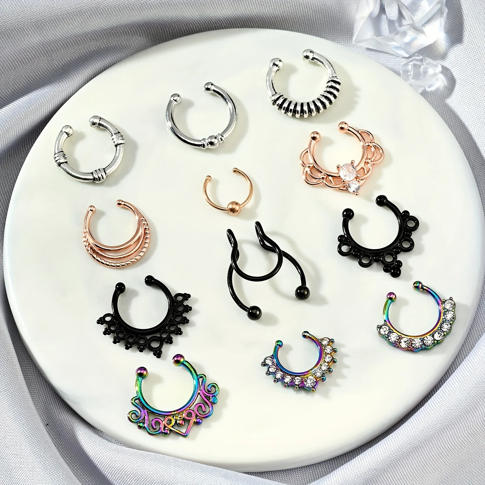 12pcs Non-Piercing Fake Nose Rings Set, Assorted Styles With Cloud ...