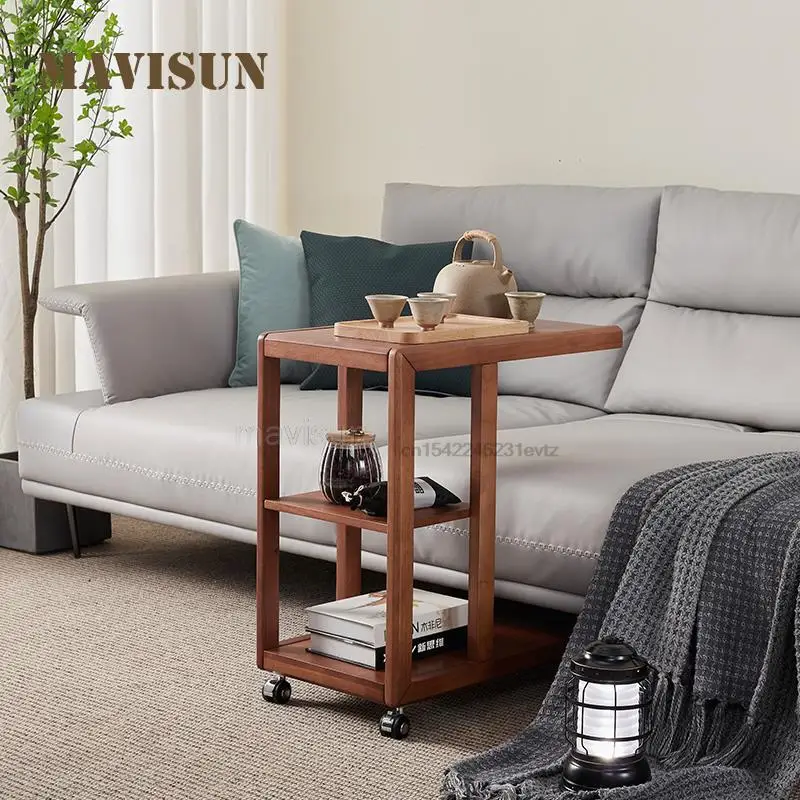 Solid-Wood-Nordic-Corner-Table-Movable-With-Wheel-Sofa-Small-Coffee ...