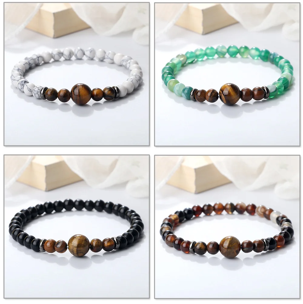 Bracelet en pierre de lave volcanique naturelle Vintage noir mat œil de ...