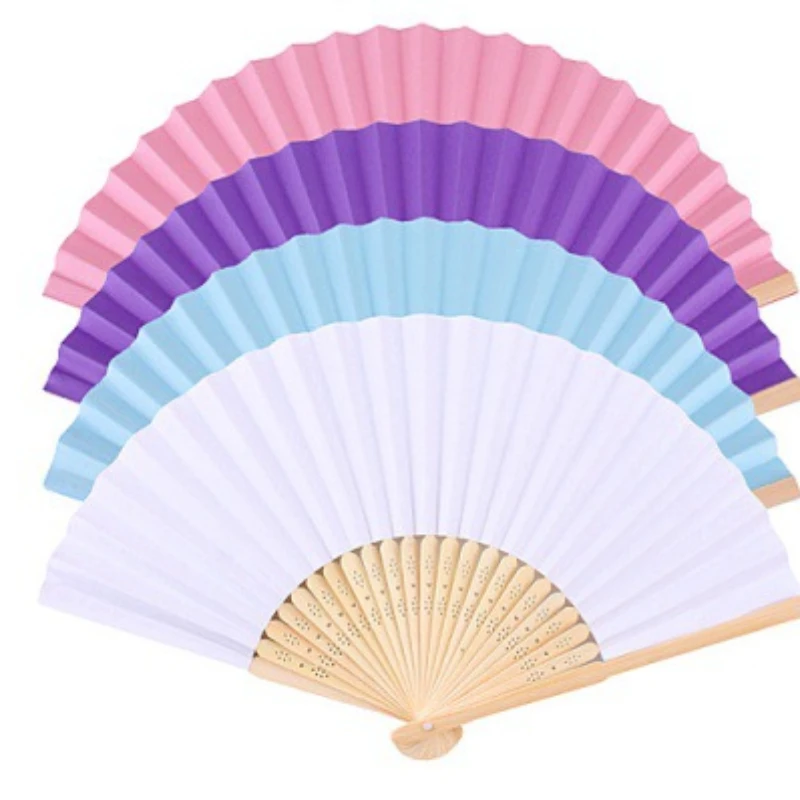 Hand-Held-Fan-Blank-White-DIY-Paper-Bamboo-Folding-Fans-for-Practice ...