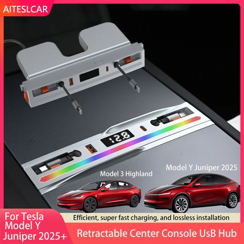 For Tesla Model Y Juniper 2025 Retractable Center Console USB Hub Model ...