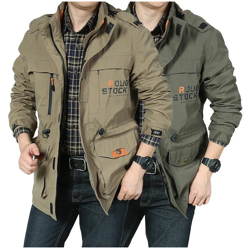 Solid-Thick-Zipper-Cargo-Jackets-For-Men-Stand-Collar-Pocket-Long ...