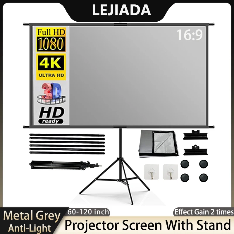 LEJIADA-Projector-Screen-With-Stand-Metal-Grey-Anti-Light-60-84-100-120 ...