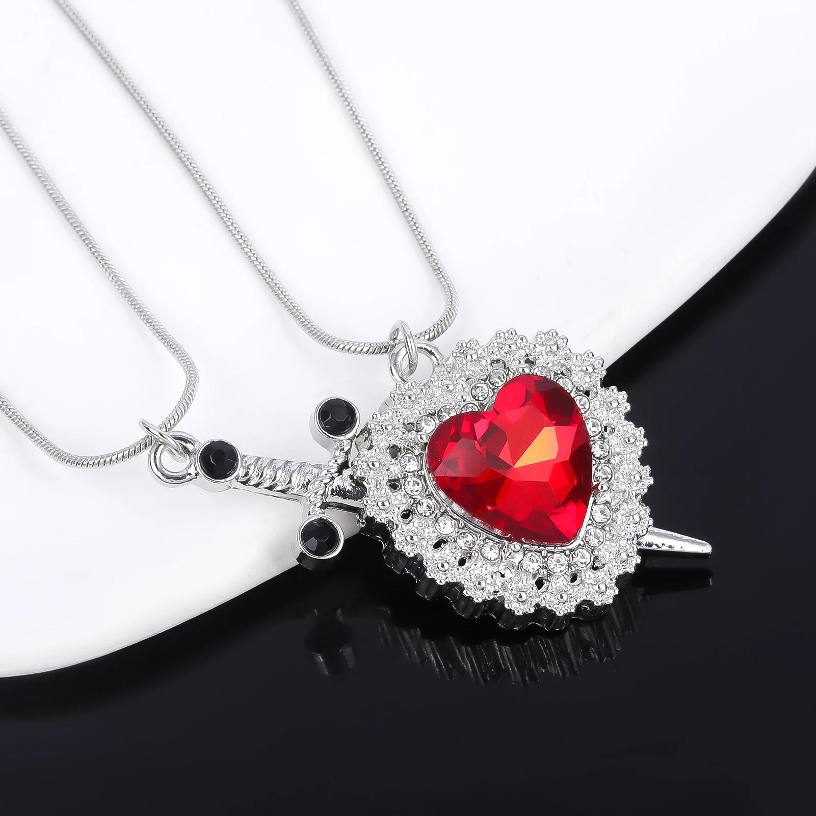 A-Set-Red-Heart-and-Sword-Couple-Necklace-Collarbone-Chain-Sword ...