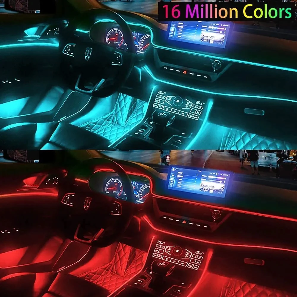 LED Car Interior Ambient Strip Lights RGB Fiber Optic Atmosphere Neon ...