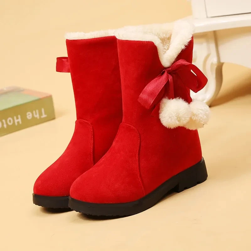 Girls Winter Boots Warm Plush Christmas Red Boots Cute Furry Children ...