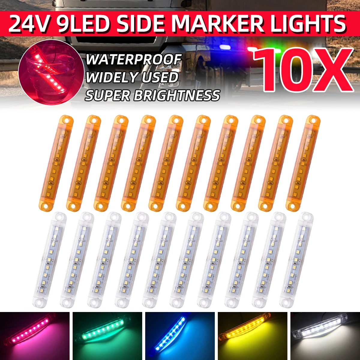 10Pcs-Trailer-Side-Marker-Indicators-Lamp-24V-9-LED-Oval-Truck-Lorry ...