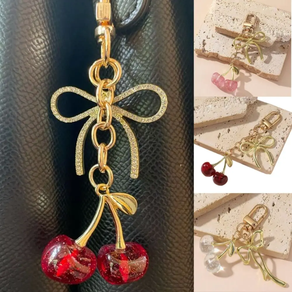 Fashion Delicious Red Cherry Bow Keychain Summer Fruits Cherries ...