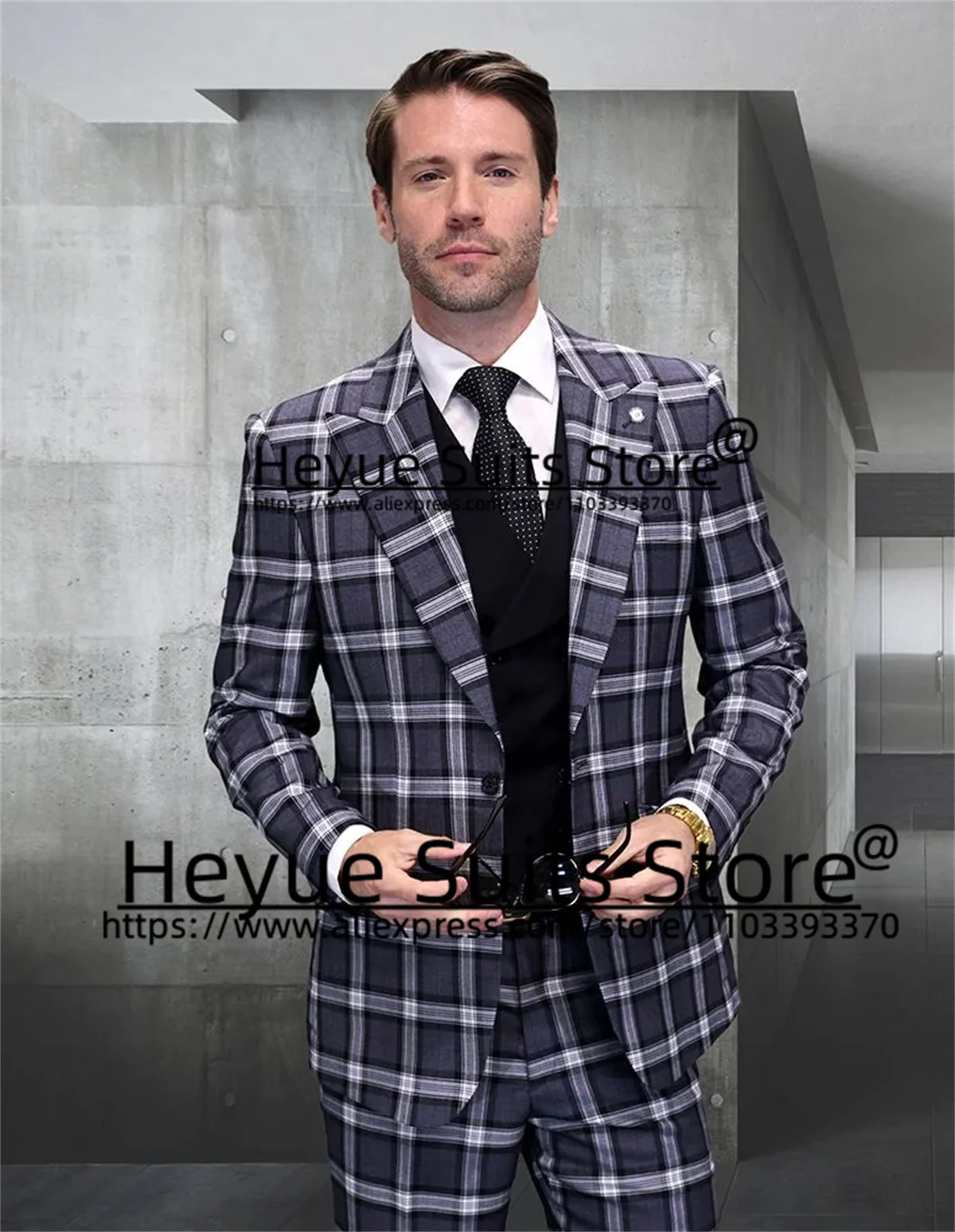 Stile-italiano-classico-Plaid-uomo-abiti-Slim-Fit-Peak-risvolto-sposo ...