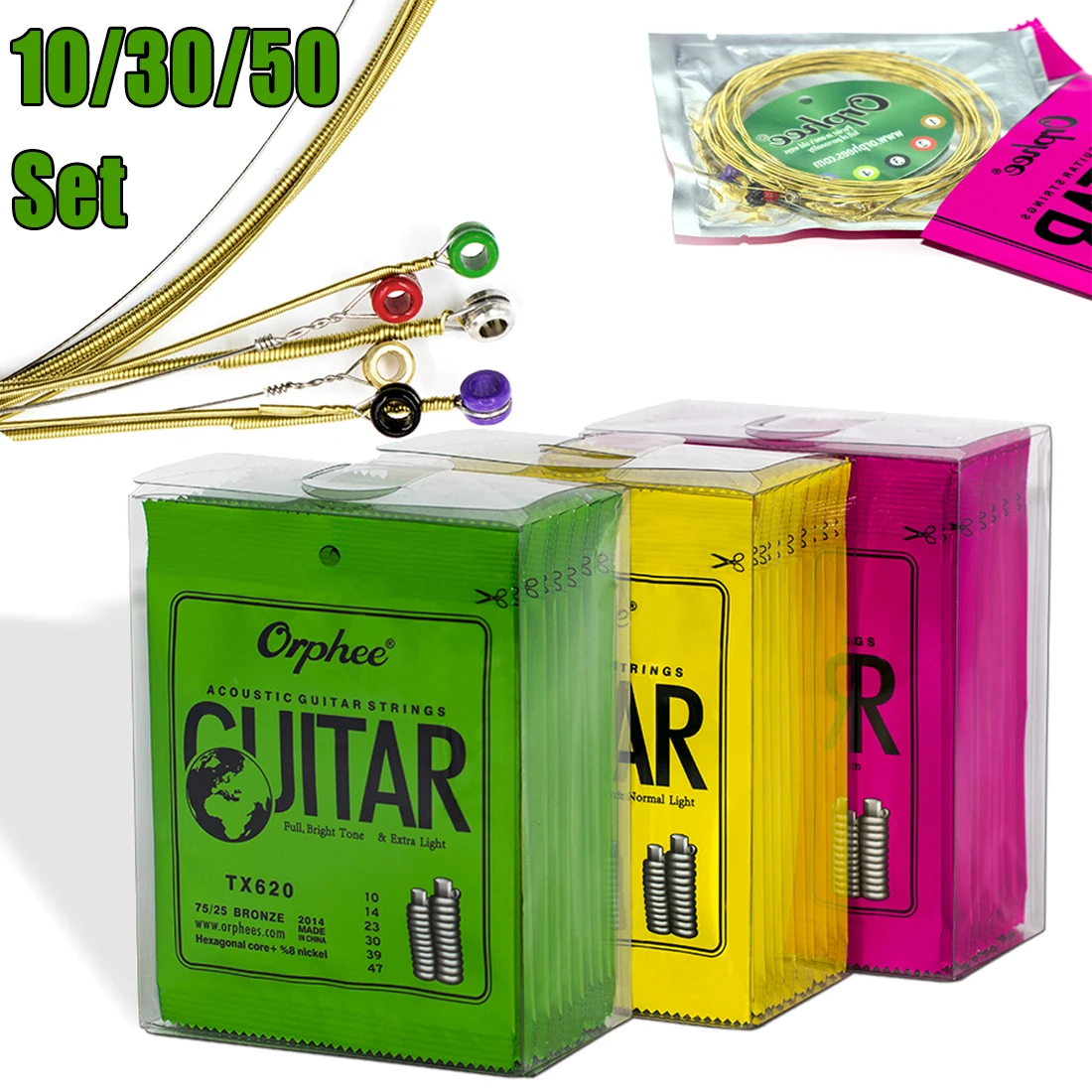 10/50 Set Orphee Acoustic Guitar String TX Series Hexagonal Core Full ...