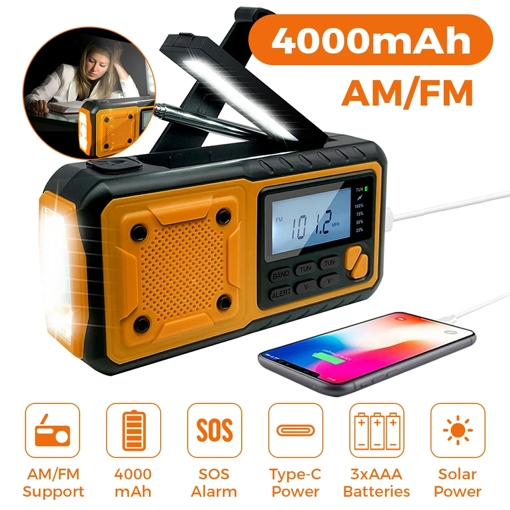 4000mAh-Portable-Emergency-Solar-Power-Radio-Hand-Crank-Charging-AM-FM ...