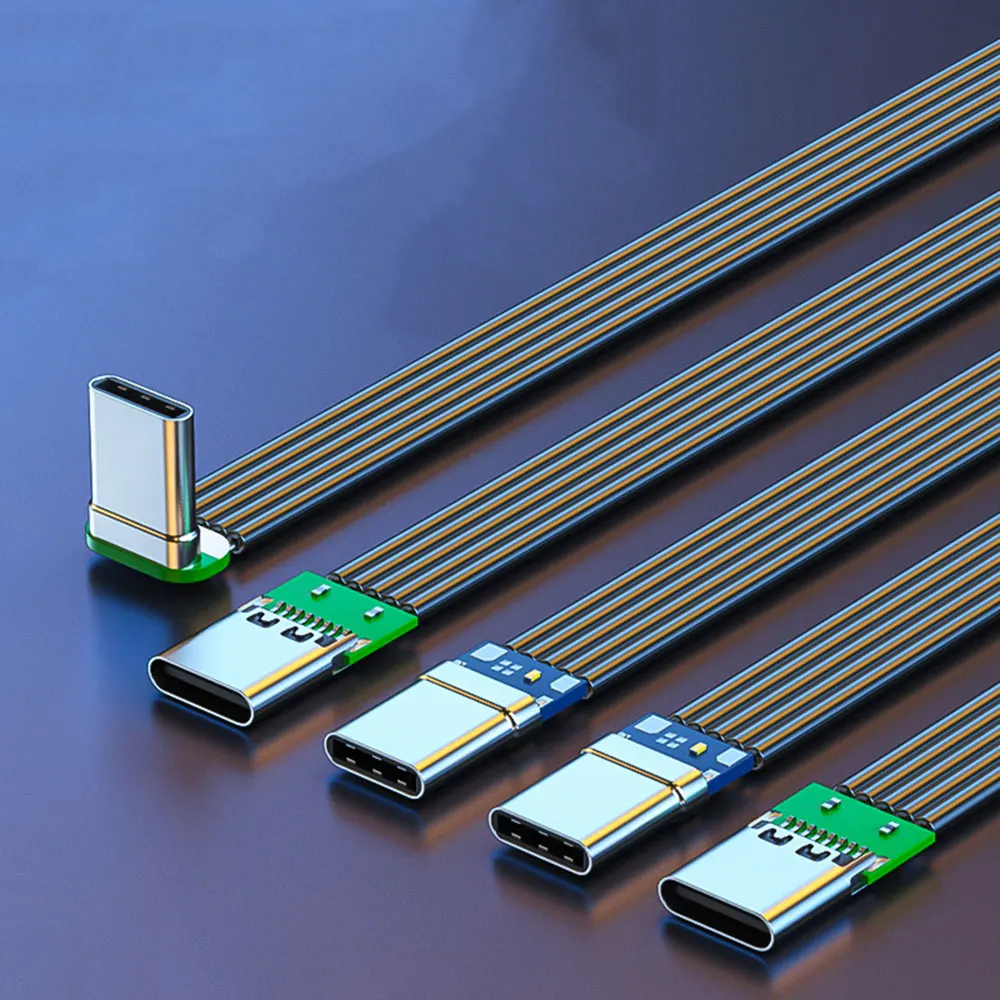 Type-C Flat Silicone Flexible Cable Type-c Male to Female Data Cable L-shaped Elbow Right Angle ...