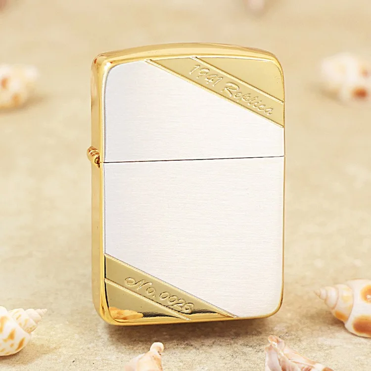 Genuine-Zippo-oil-lighter-Gold-Silver-Classic-copper-windproof ...