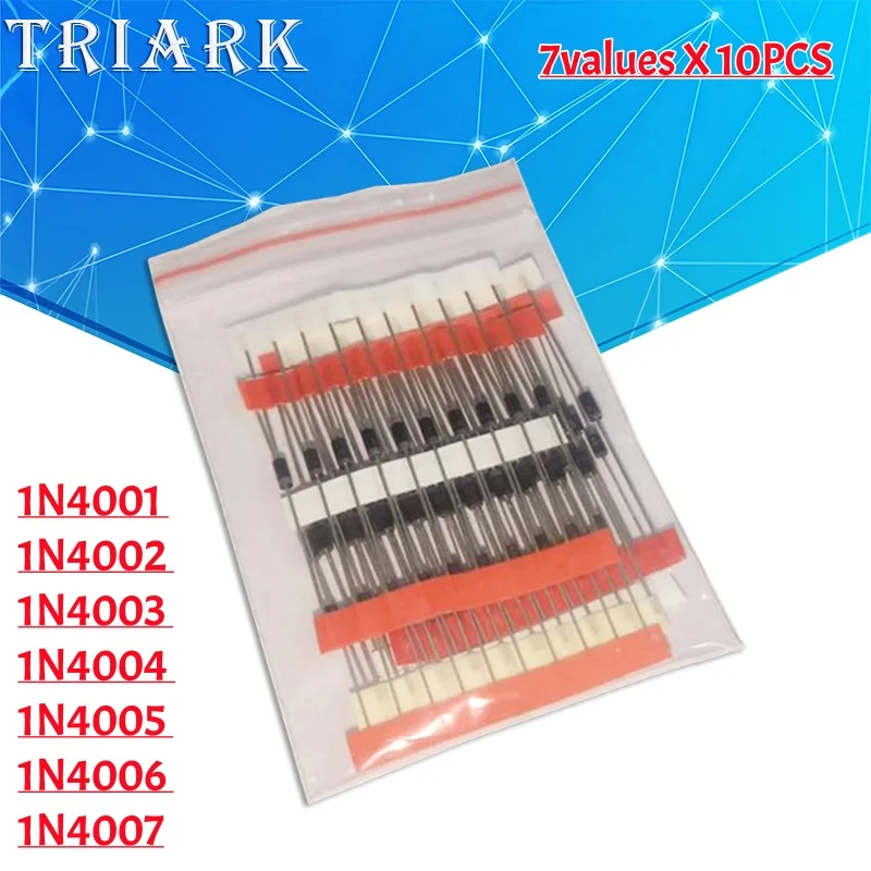70PCS/LOT 1N4001 1N4002 1N4003 1N4004 1N4005 1N4006 1N4007 DO-41 Direct ...