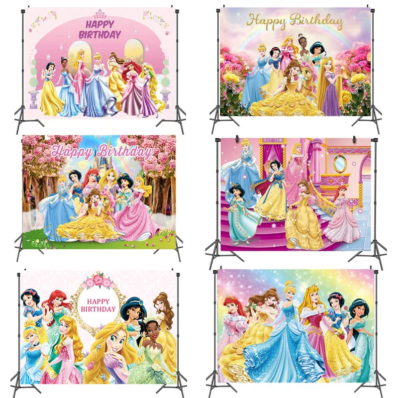 Disney-Six-Princess-Photo-Backdrop-Birthday-Decoration-Party-Supplies ...