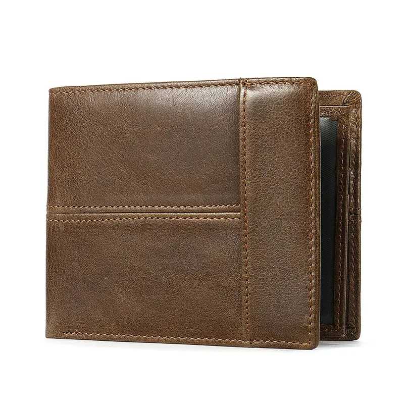 RFID-shielded-Genuine-Leather-Mens-Wallet-Short-Bifold-Wallet-with-Coin ...