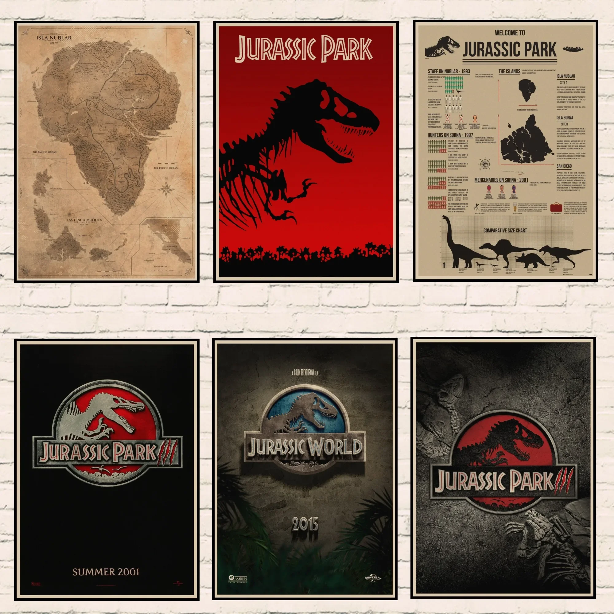 Jurassic Park Posters Vintage Style Wall Stickers Kraft Paper Prints ...