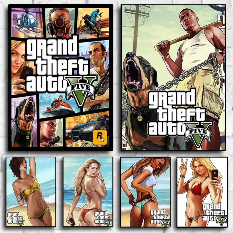 Classic Video Game GTA 5 Grand Theft Auto Art Decor Picture Canvas Painting Home Poster for ...