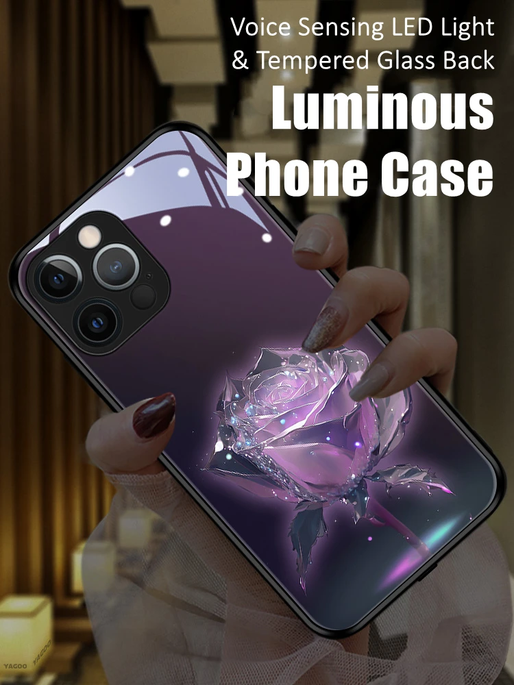 Crystal-Rose-LED-Light-Glowing-Luminous-Tempered-Glass-Back-Phone-Case ...