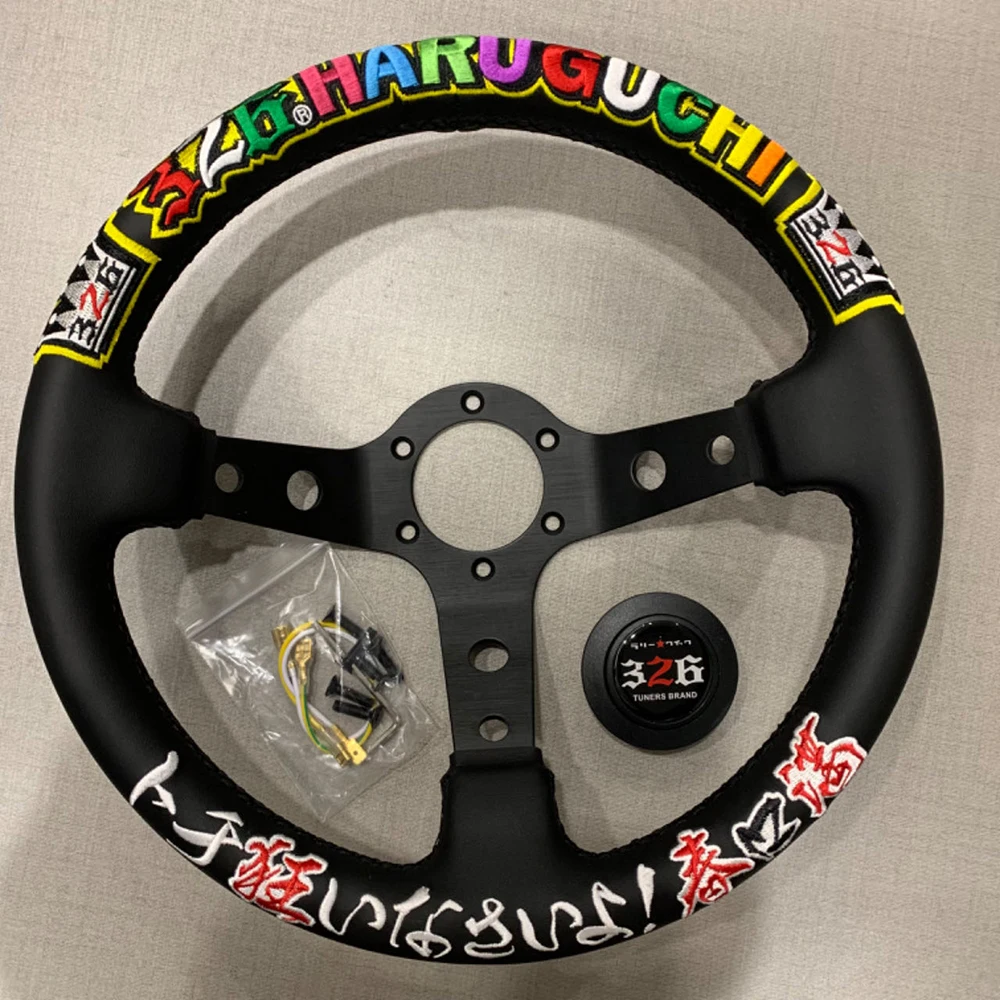 13Inch-Deep-Racing-326-Power-Steering-Wheel-Car-JDM-Drift-Real-Leather ...