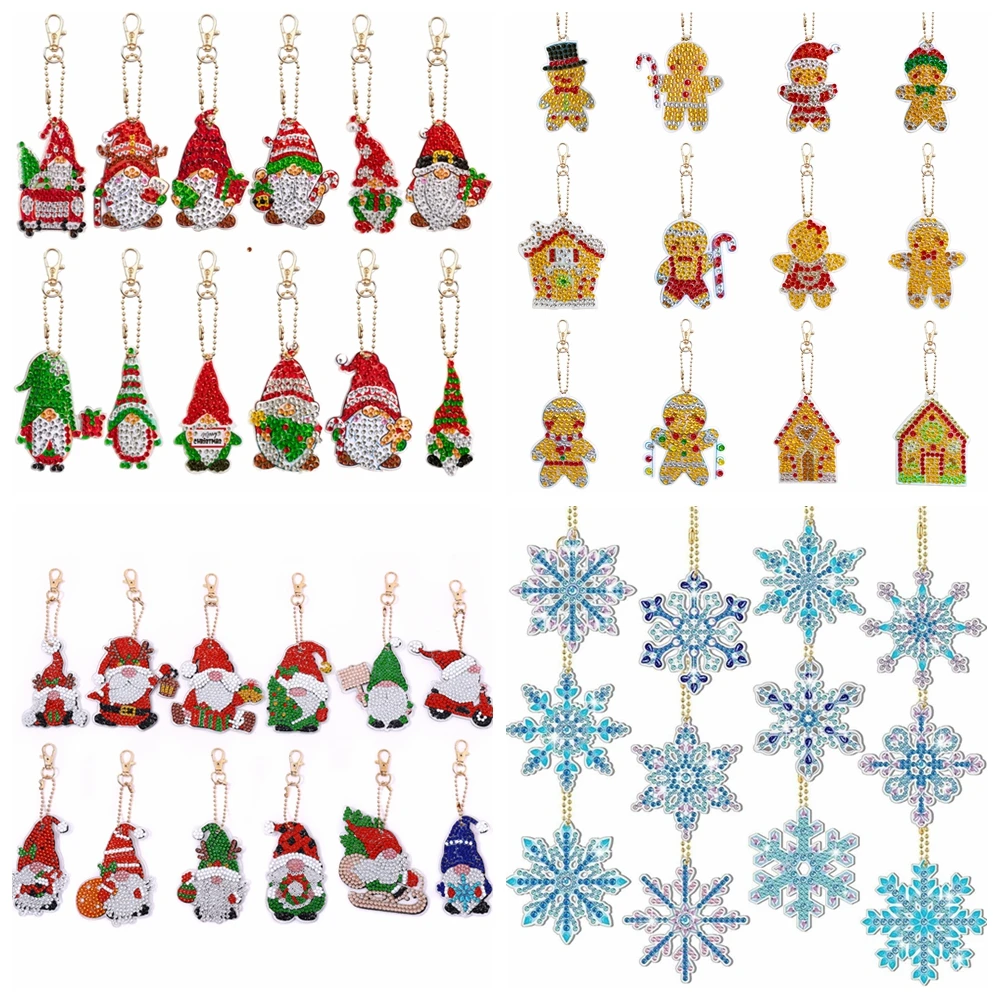 12pcs-Set-DIY-Snowflake-Diamond-Painting-Keychains-Christmas-Double ...