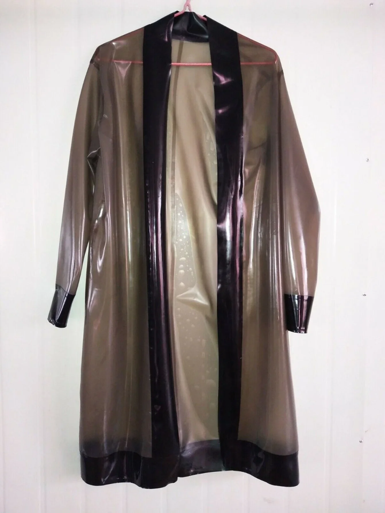 Latex Rubber Club Gummi Mantel Jacke Transparentes Schwarz Lange Pyjama ...