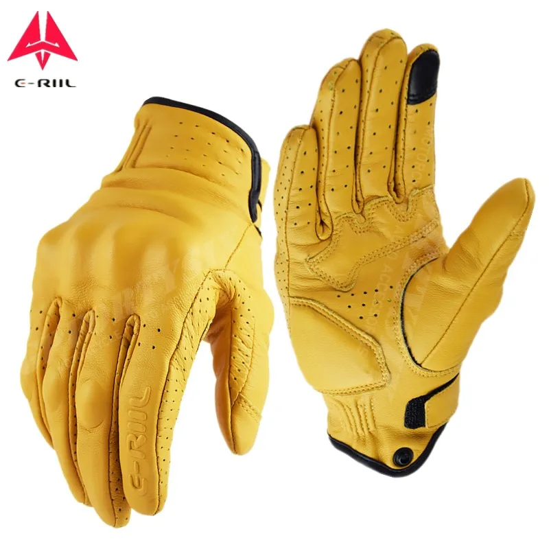 Retro-Yellow-Genuine-Leather-Motorcycle-Gloves-Motorbike-Cafe-Racer ...