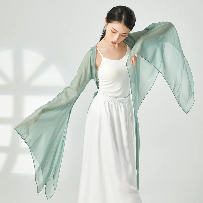 Flowy-Chiffon-Cardigan-White-Transparent-Classical-Dance-Blouse-Long ...