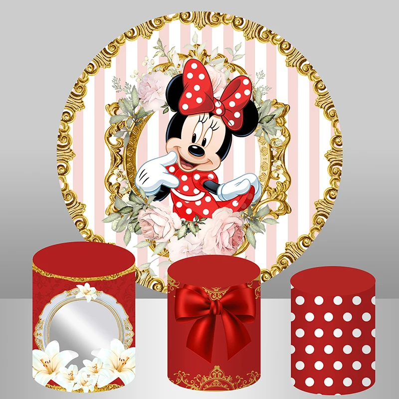 Fondo-redondo-de-Minnie-Mouse-rojo-cubierta-de-Pedestal-cil-ndrica ...