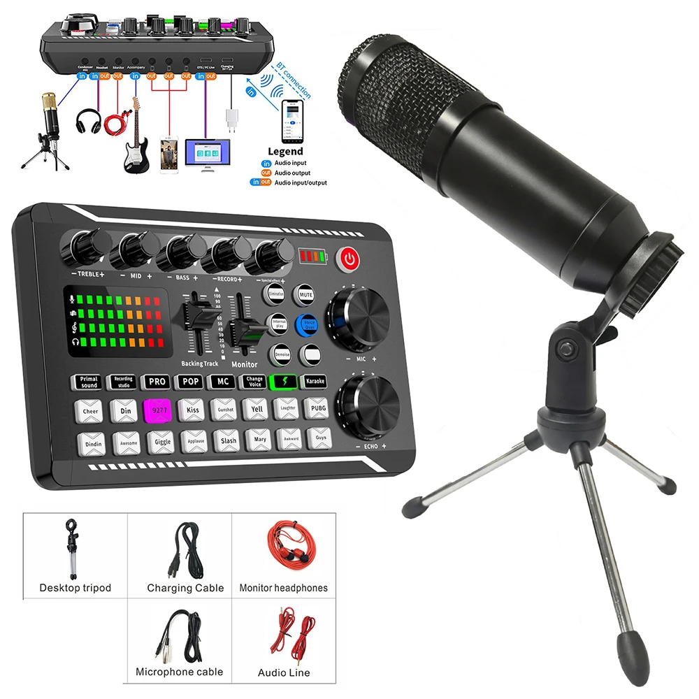 F998-Bluetooth-Microphone-Sound-Card-Console-Studio-Sound-Card-Kit-with ...