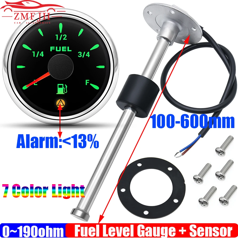 7 Color LED Auto Car 2"52mm Fuel Level Gauge with Flashing Alarm 0 ...