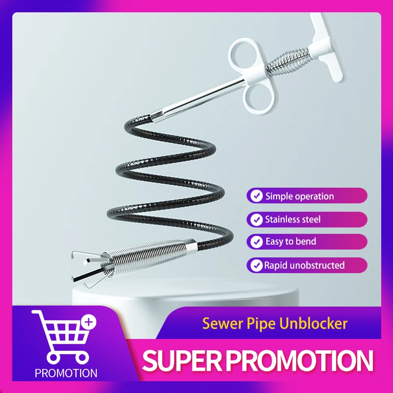 1PCS 160CM Sewer Pipe Unblocker Snake Spring Pipe Dredging Tool Kitchen ...
