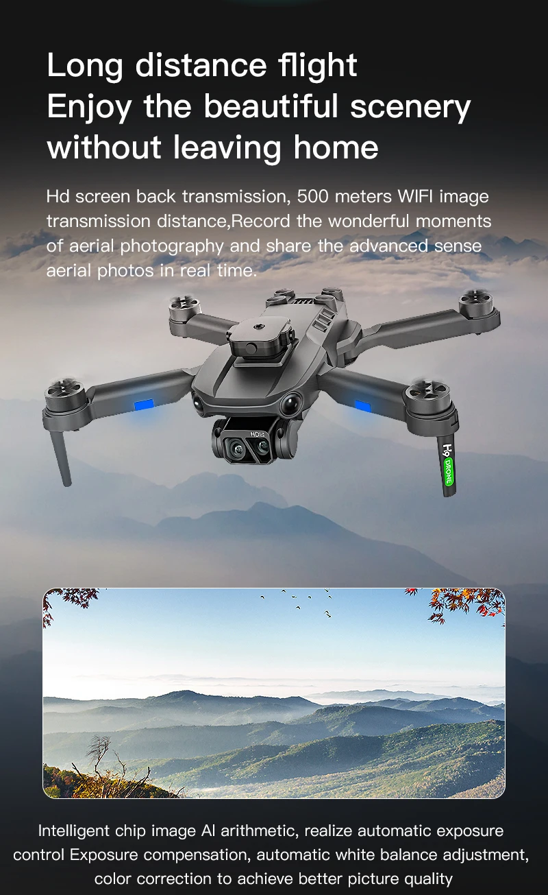 2023 New Genai H9 Obstacle Avoidance 360°Drone Dual HD Camera ...