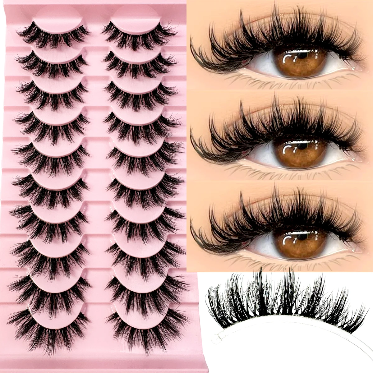10 Pairs Natural Long Transparent Stem 3D Mink Eyelashes Manga Lashes ...