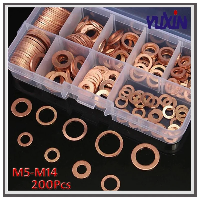 200-100Pcs-M4-M14-Copper-Washer-Gasket-Nut-And-Bolt-Set-Flat-Ring-Seal ...