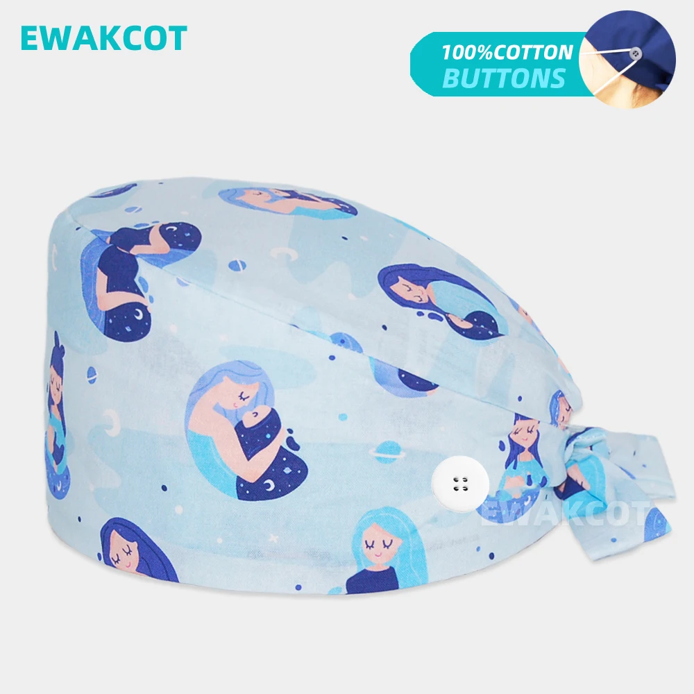 Women-Men-Scrub-Hat-with-Buttons-gynaecology-Printed-Doctor-Surgeon ...